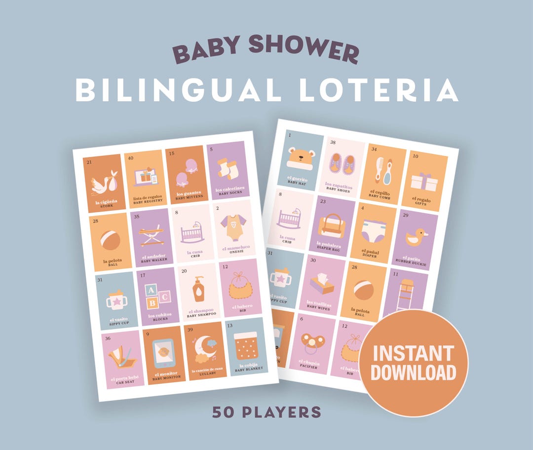 Baby Shower Bilingual Loteria *instant Download* Dreamy Pastels – 50 ...