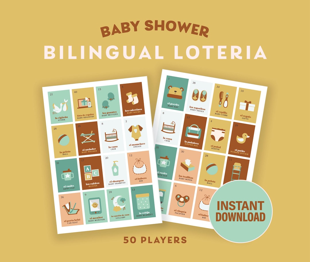 Baby Shower Bilingual Loteria *instant Download* Muted Adventure – 50 ...