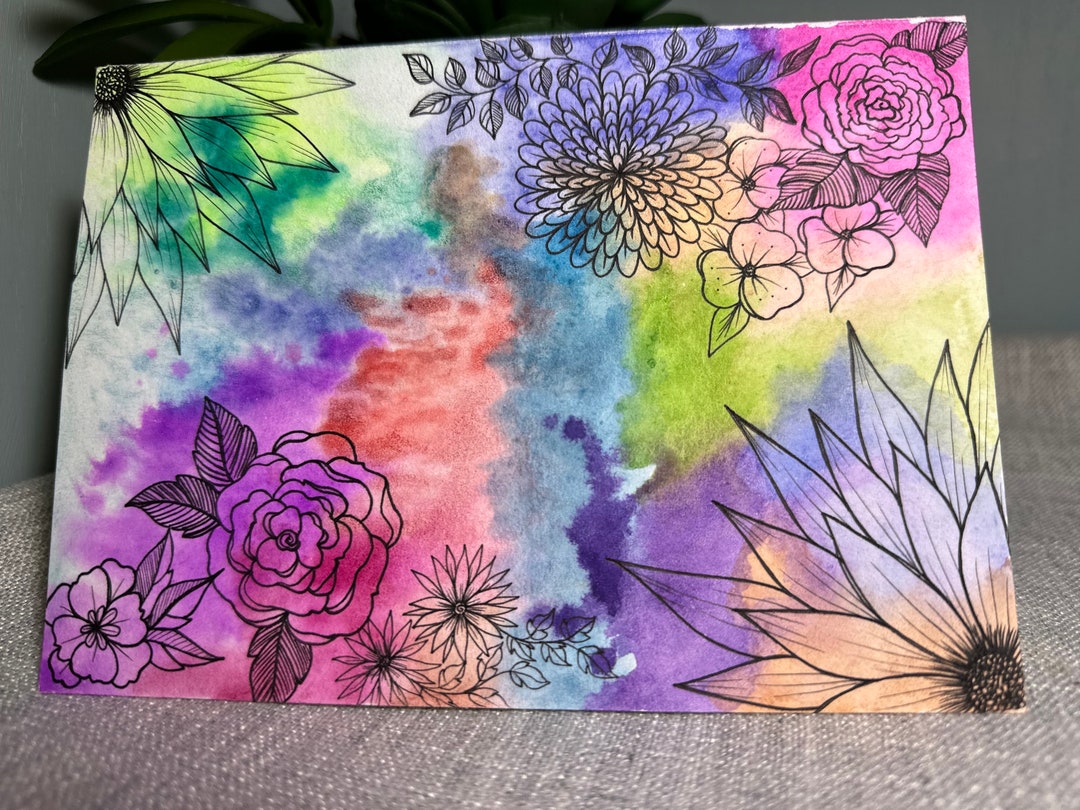 Watercolor and Pen Tie Dye Style Greeting Card Original Artwork - Etsy