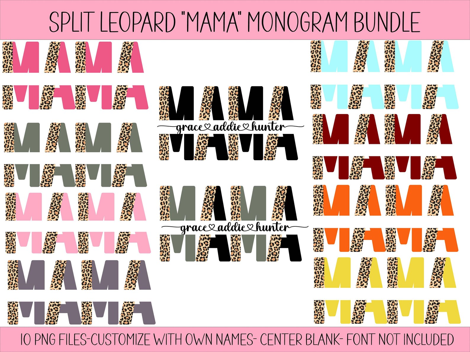 Split MAMA PNG File Bundle, Leopard Mama,mama With Kids Name, Split ...