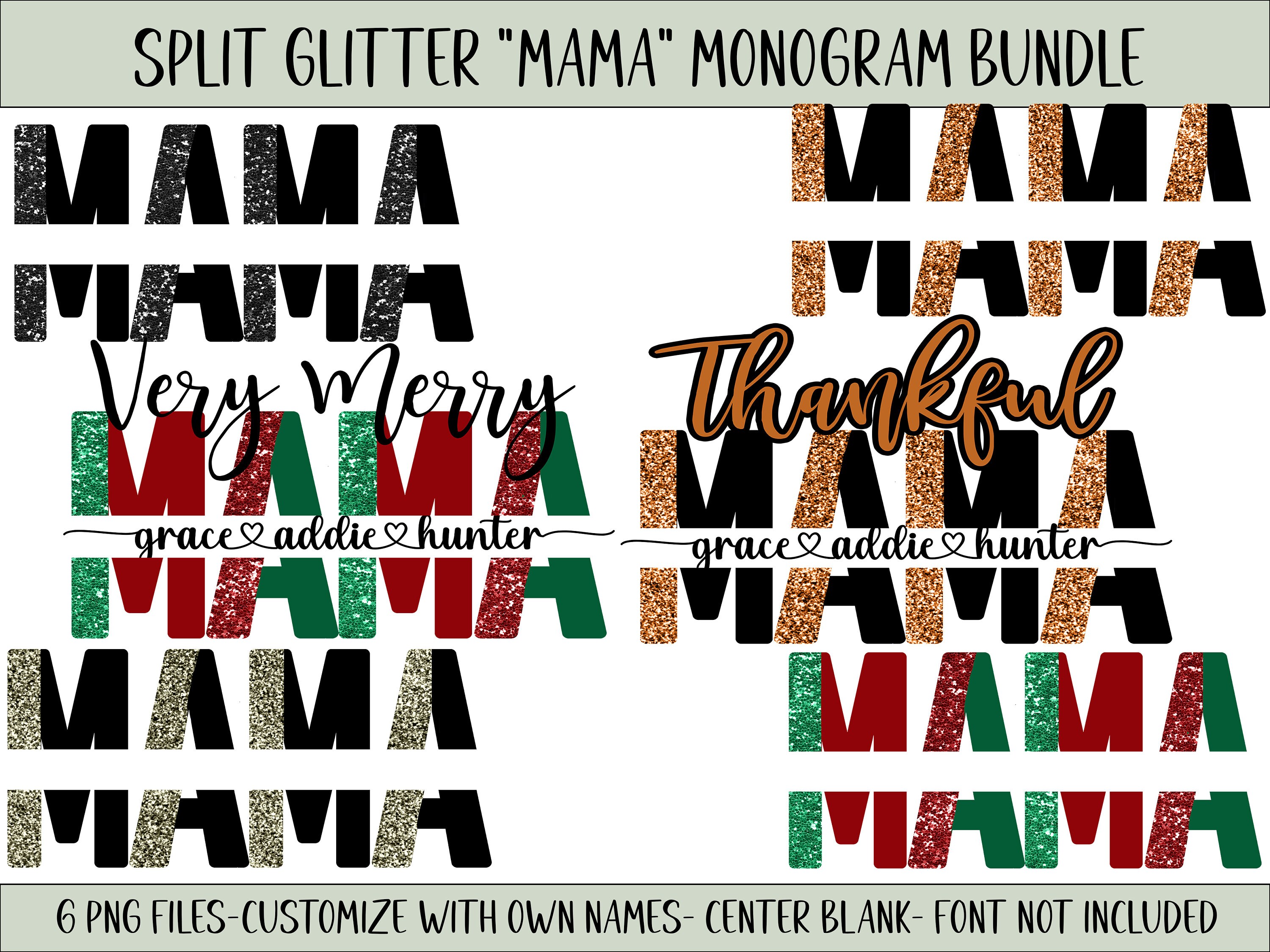 Split MAMA PNG Bundle, Glitter Mama, Mama With Kids Name, Split ...