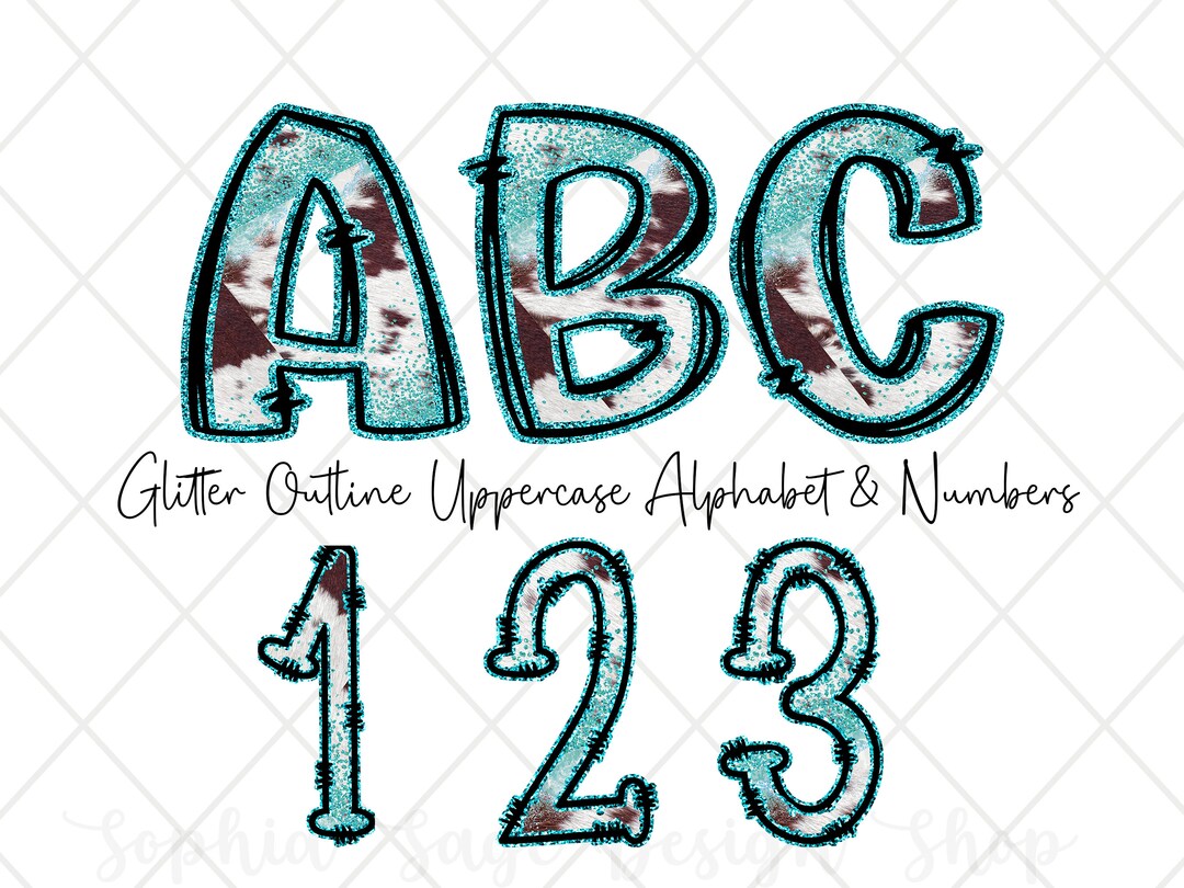 Western Cow Print Turquoise Alpha Doodle Set - Western PNG- Commercial ...