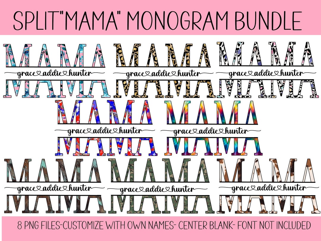 Split MAMA 8 PNG Files Bundle- Camo Mama- Floral Mama- Leopard Mama ...