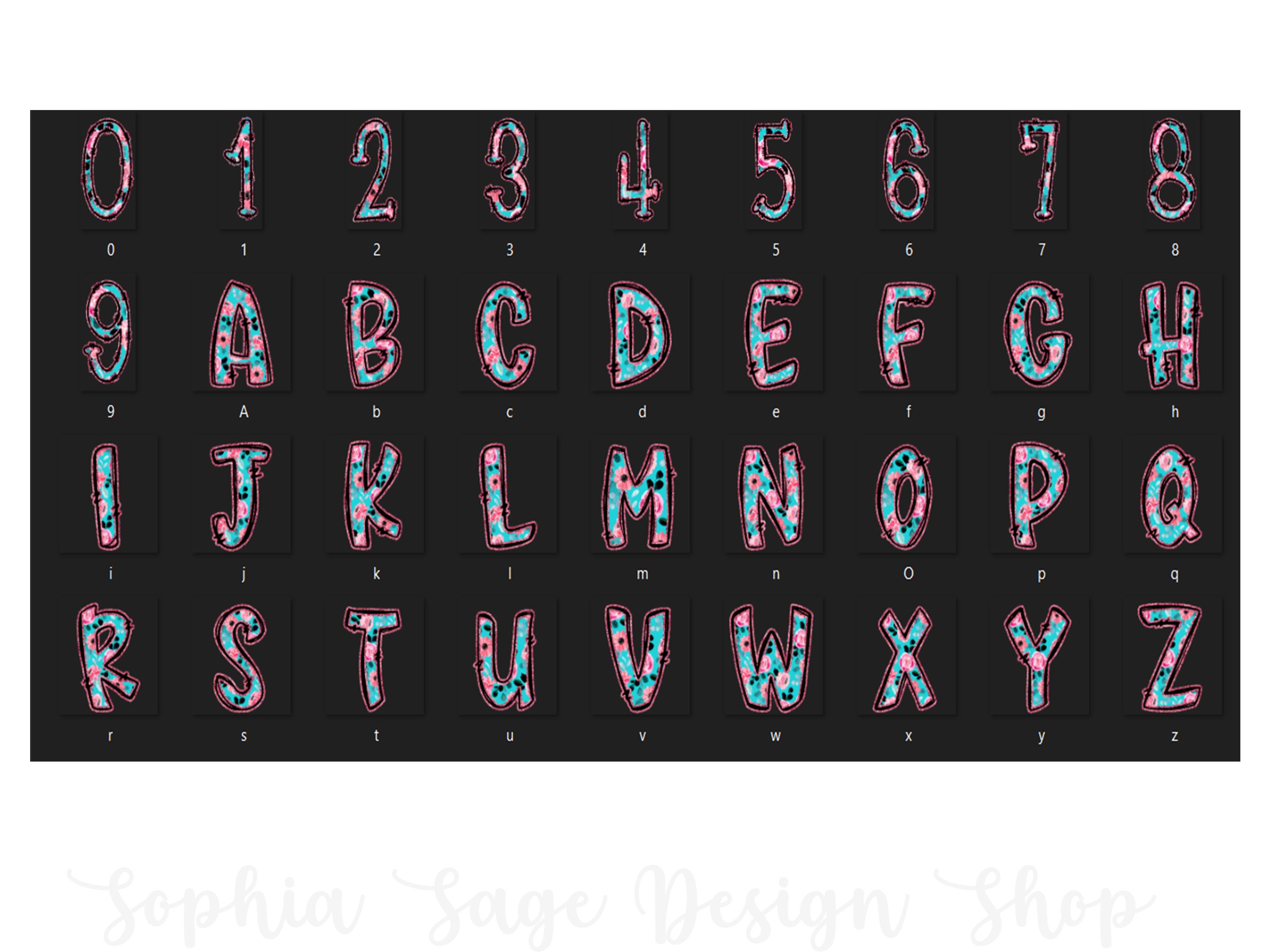Turquoise Floral Alpha Doodle Set - Western PNG- Commercial Use ...