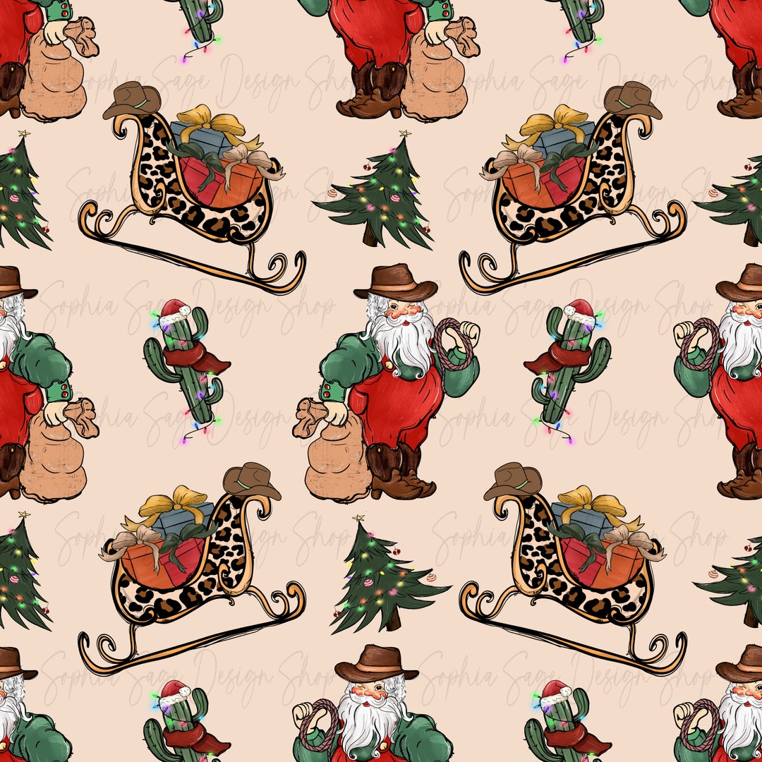 Western Santa Christmas Seamless Pattern | Digital Paper | Seamless ...