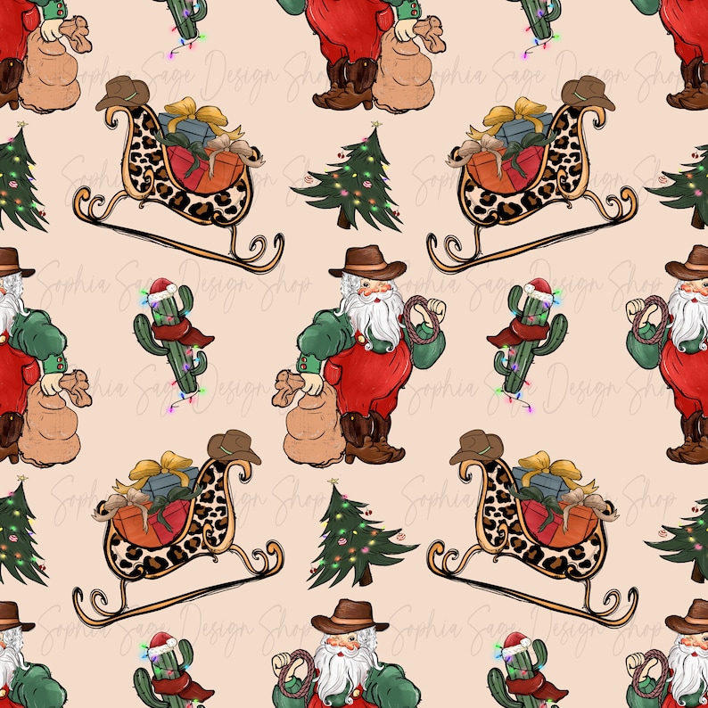 Western Santa Christmas Seamless Pattern | Digital Paper | Seamless ...
