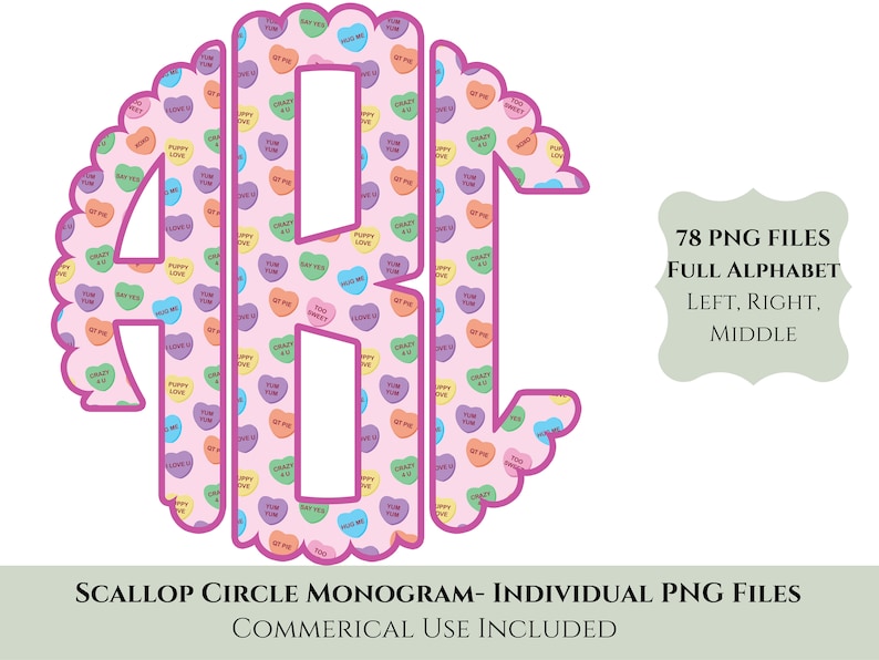 Candy Heart Circle Monogram PNG, Scallop Monogram Font, Alphabet PNG ...
