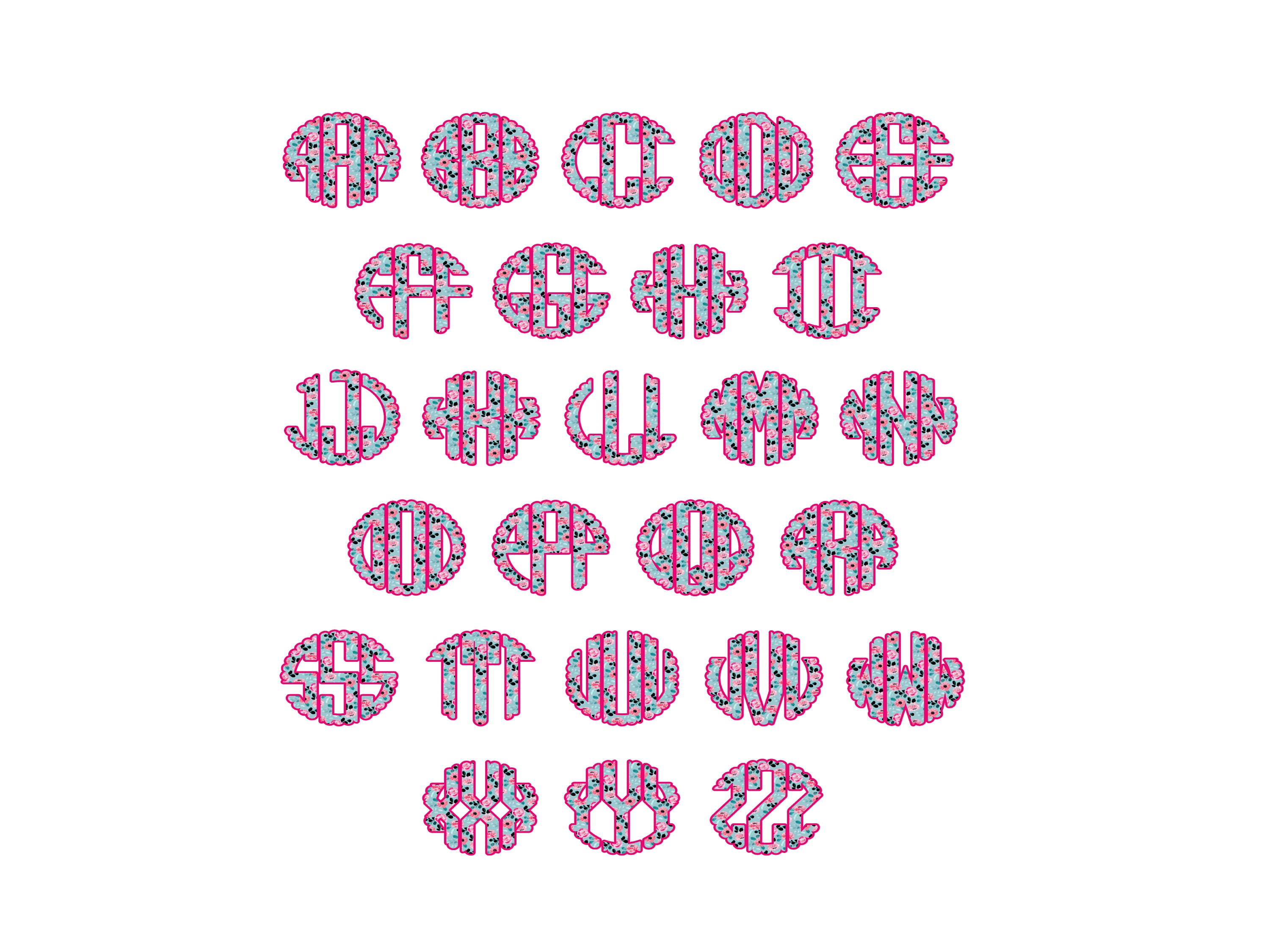 Pink and Turquoise Floral Monogram PNG - Scallop Circle Monogram ...