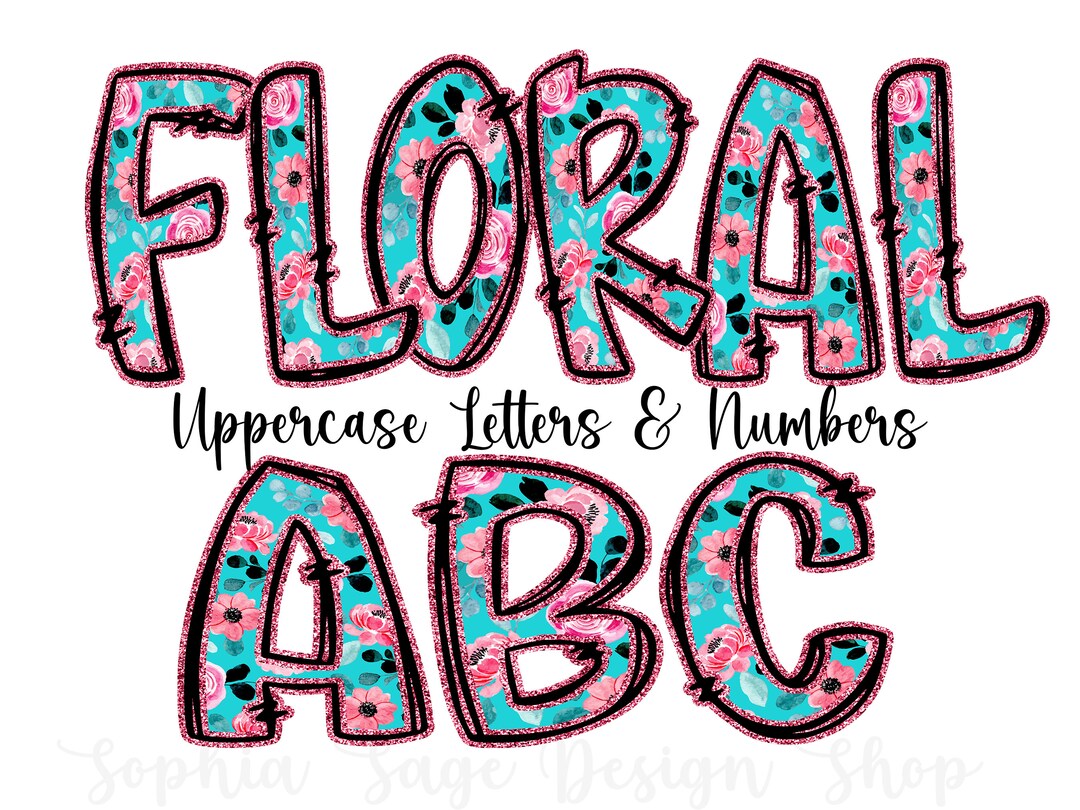 Turquoise Floral Alpha Doodle Set - Western PNG- Commercial Use ...