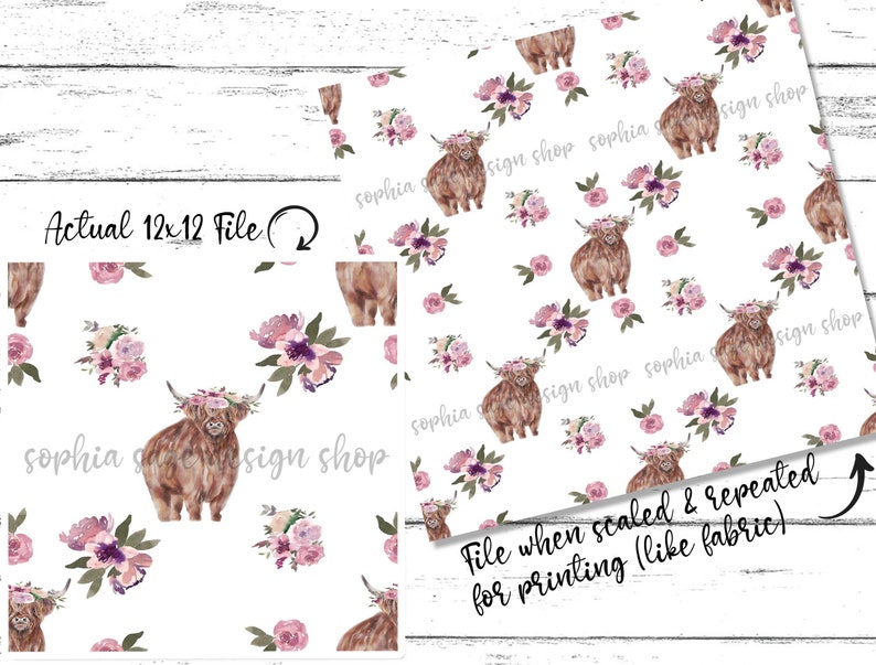 Floral Highland Cow Seamless Pattern | Digital Paper | Seamless File ...