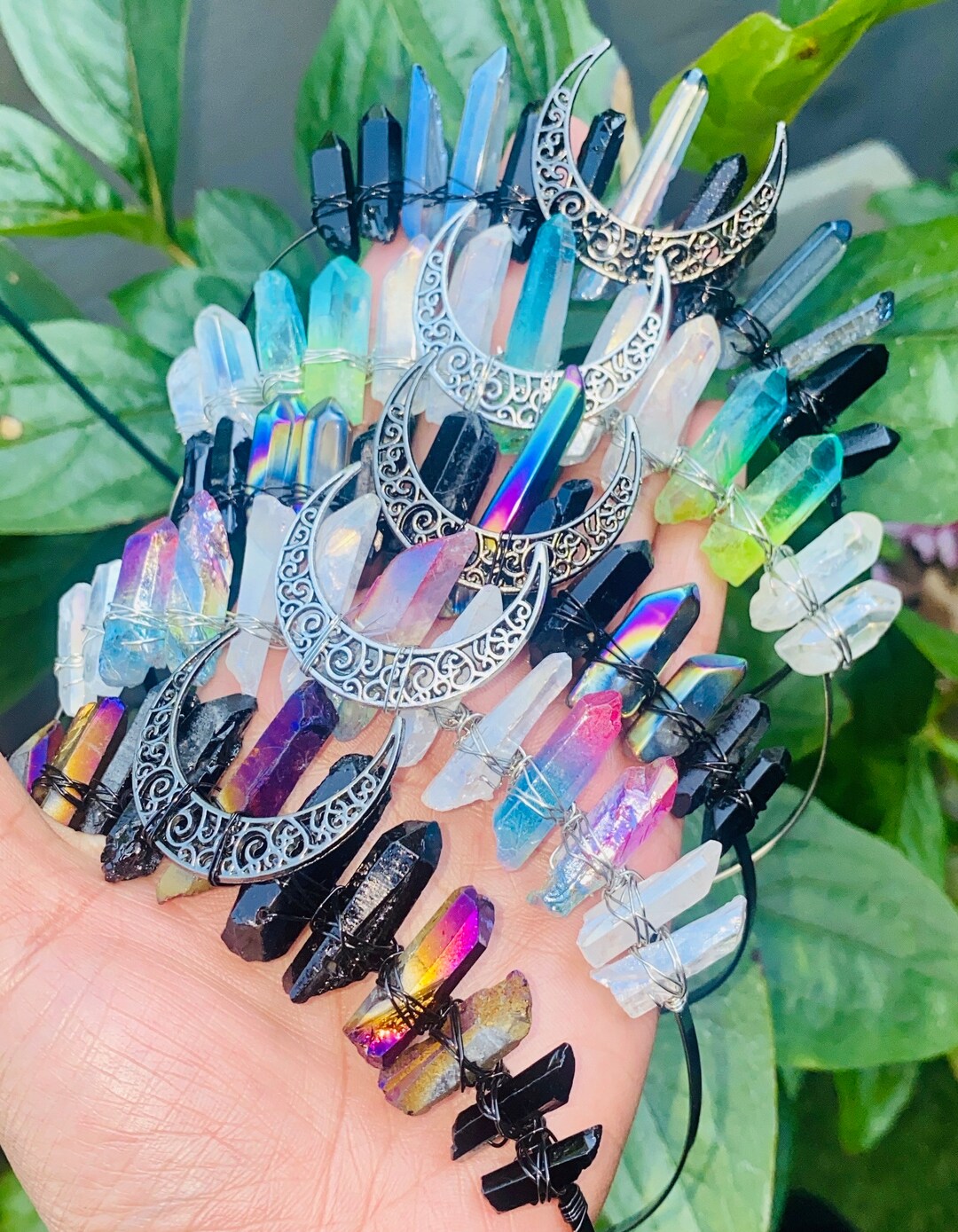 Goddess Crescent Moon Crown/tiara - Titanium Quartz - Festival, Party ...