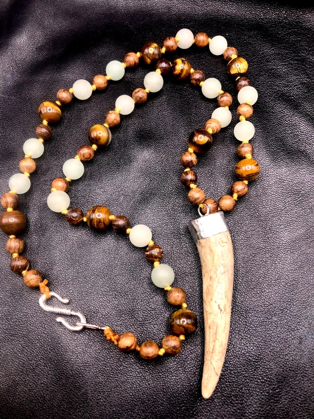 Deer Antler Pendant Necklace Made With Tiger Eye, Green Aventurine and ...