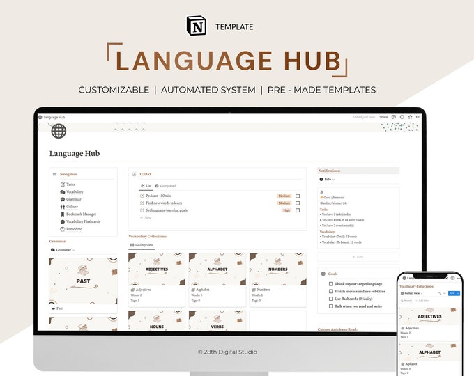 Notion Language Learning Hub Template, Language Learning Planner Notion ...