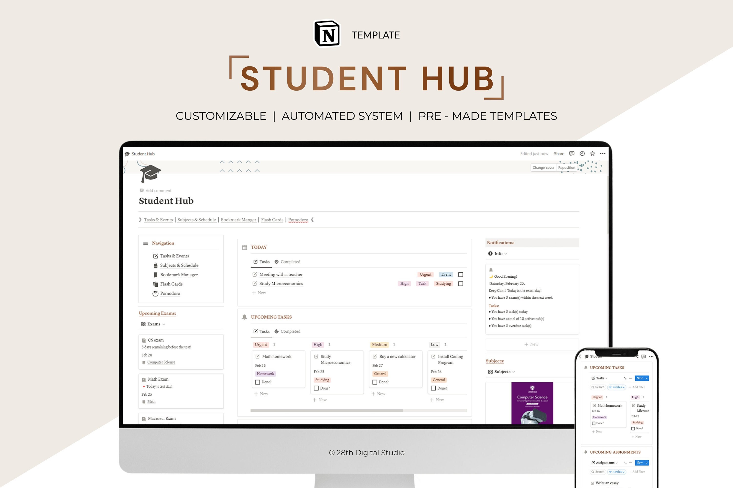 Digital Student Planner Hub Notion Template, Academic Planner, School ...