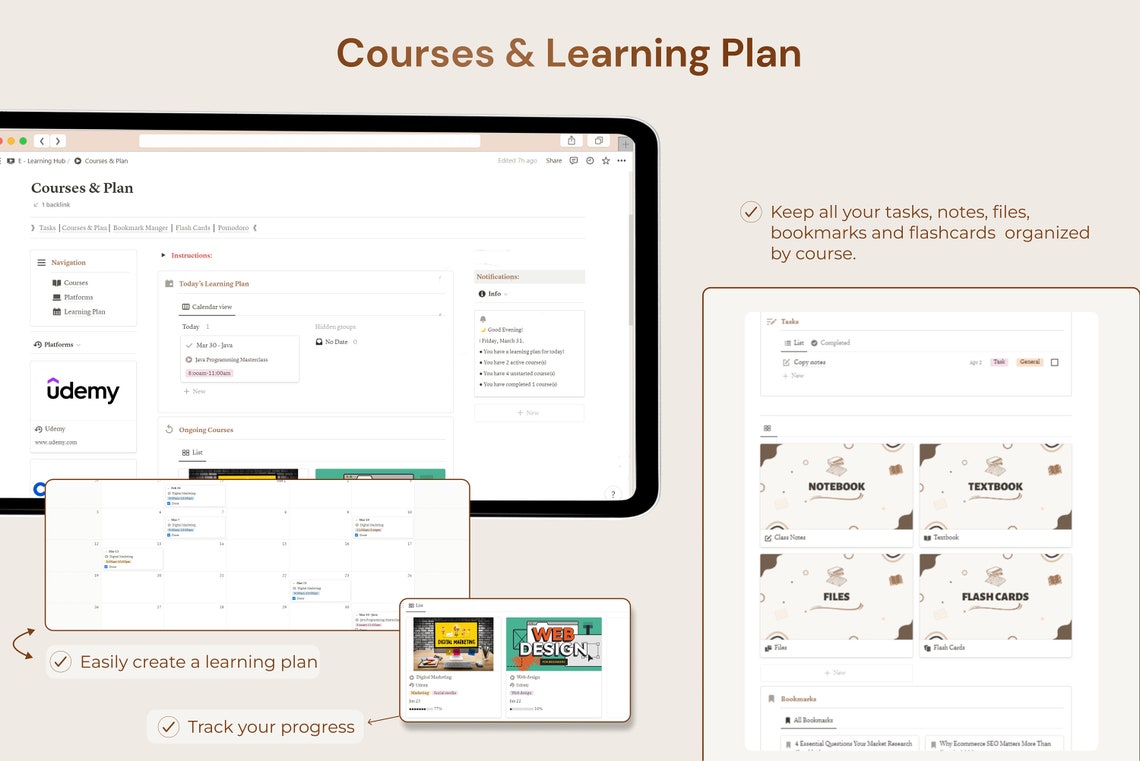 E-learning Hub Notion Template Online Learning Tracker - Etsy