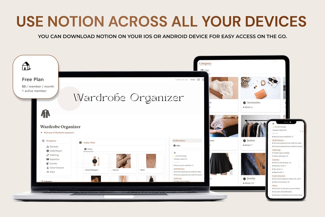 Notion Template Wardrobe Organizer, Notion Dashboard Wardrobe Manager ...