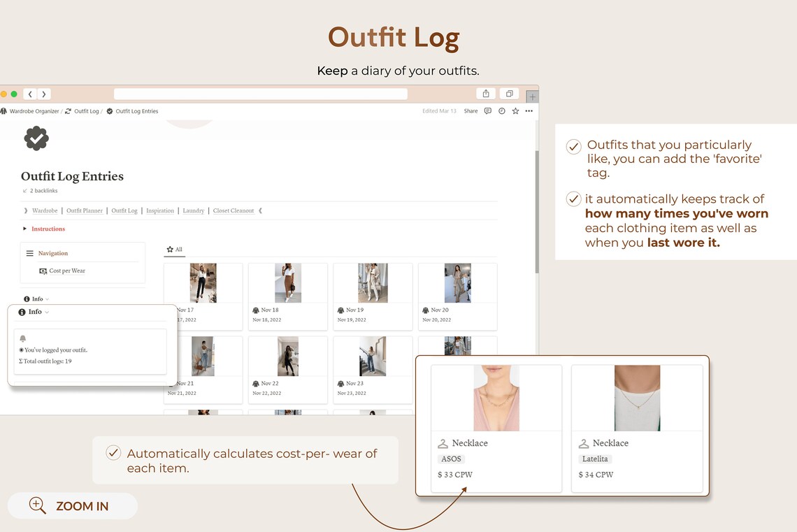 Notion Template Wardrobe Organizer, Notion Dashboard Wardrobe Manager ...