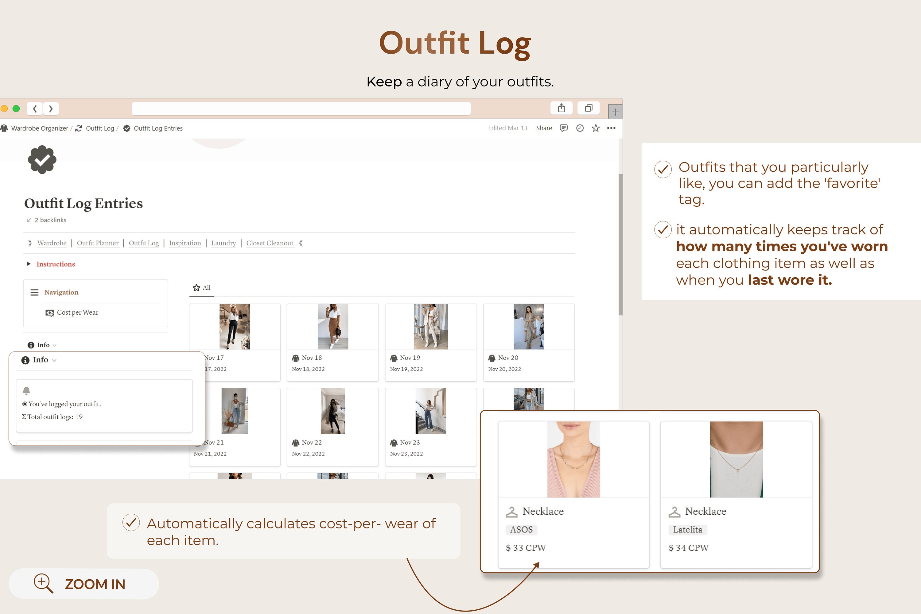 Notion Template Wardrobe Organizer, Notion Dashboard Wardrobe Manager ...