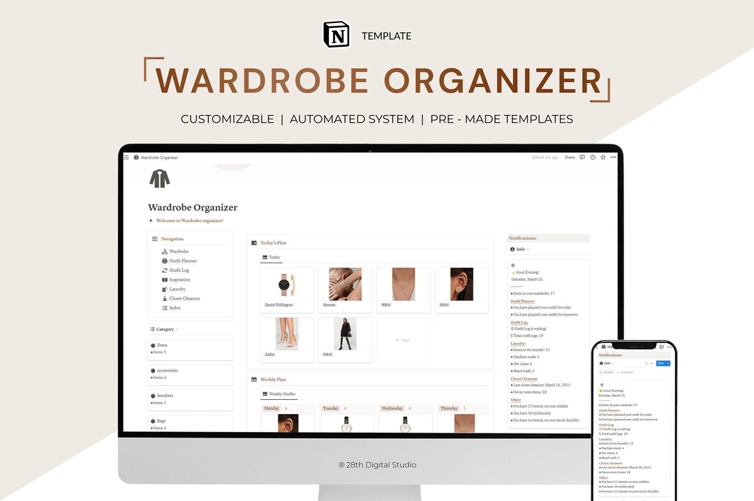 Notion Template Wardrobe Organizer, Notion Dashboard Wardrobe Manager ...