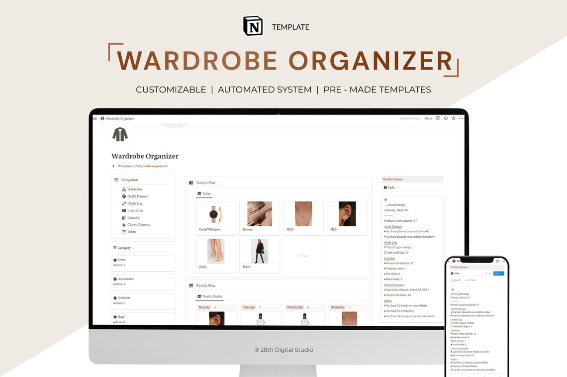 Notion Template Wardrobe Organizer, Notion Dashboard Wardrobe Manager ...
