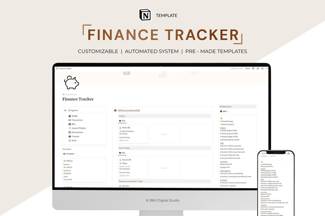 Finance Tracker Notion Template, Income and Expense Budget Tracker ...