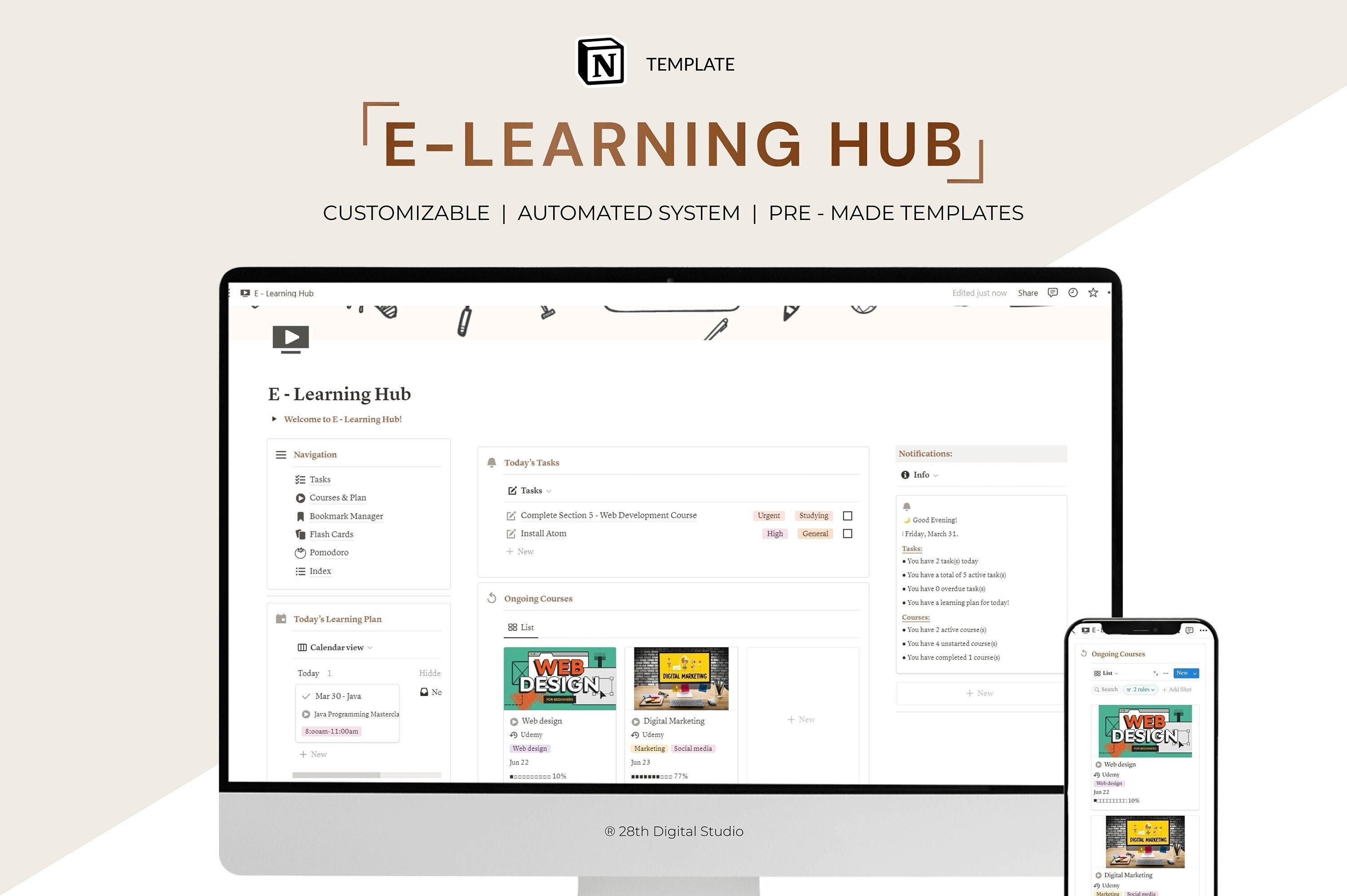 E-learning Hub Notion Template Online Learning Tracker - Etsy