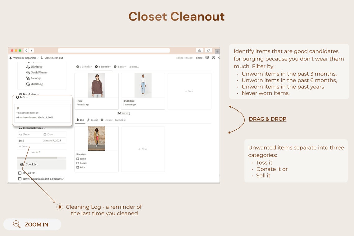 Notion Template Wardrobe Organizer, Notion Dashboard Wardrobe Manager ...