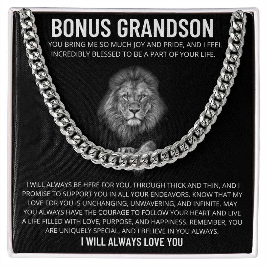 Lion Quote Bonus Grandson Gift: Stylish Cuban Chain Necklace for Step ...