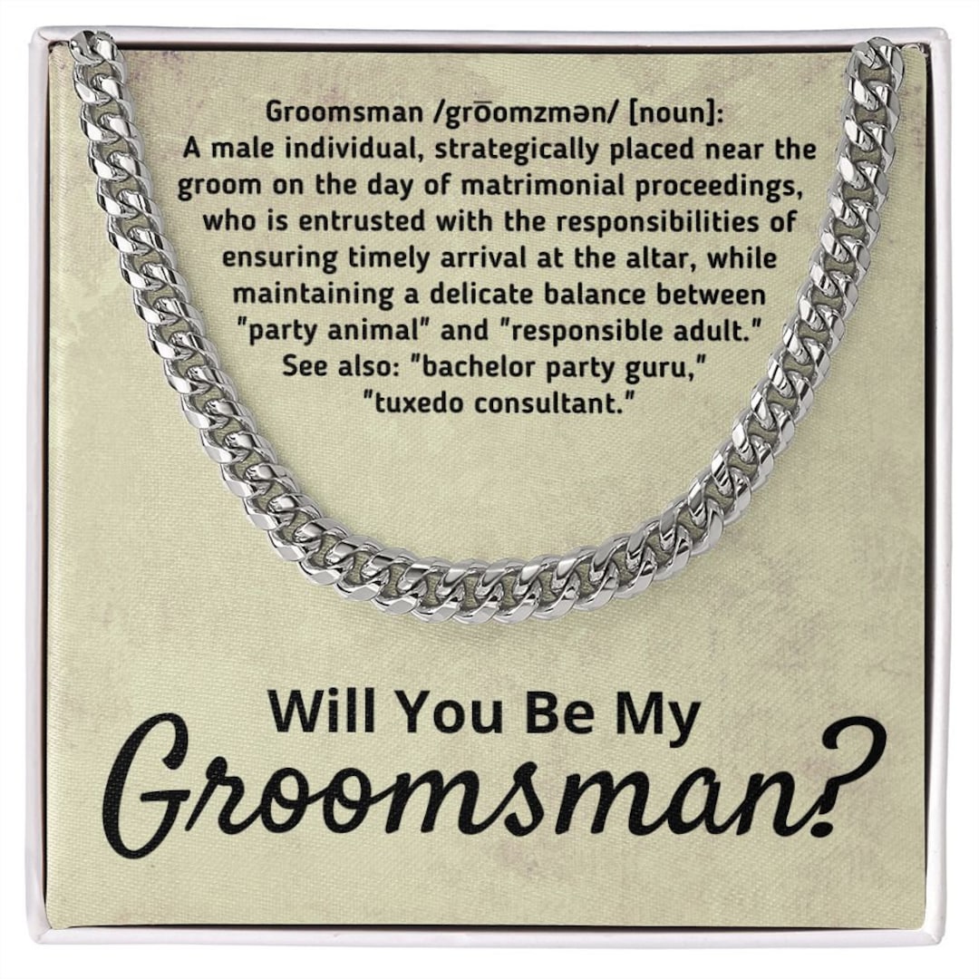 Groomsman Invitation Gift Cuban Chain Necklace & Card Best Man, Groom's ...