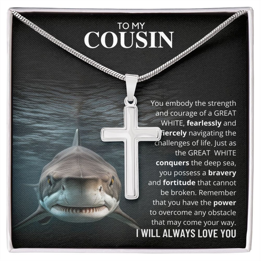 Shark Christian Cross Necklace W/ Message Card for Cousin Meaningful ...