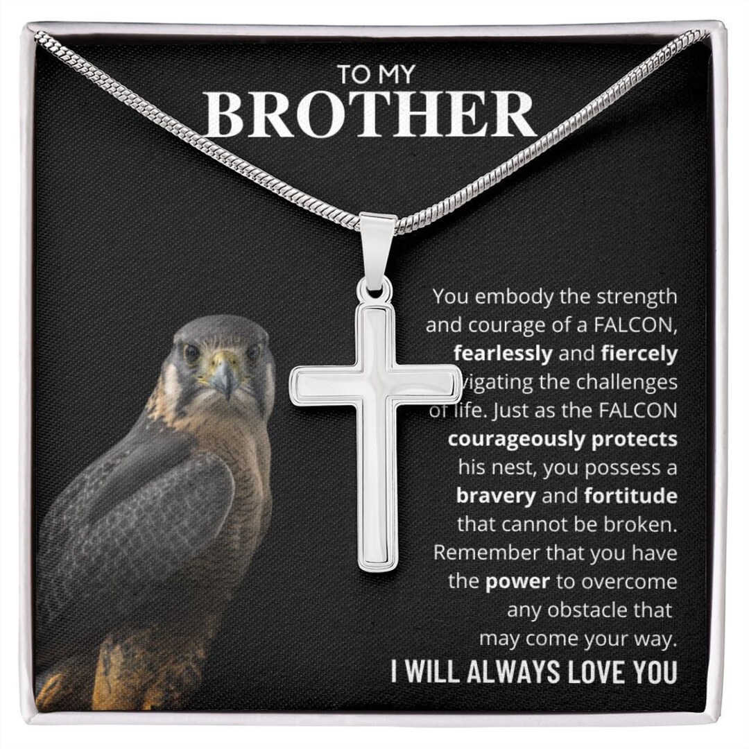 Brother Gift: Falcon Christian Cross Necklace With Message Card for ...
