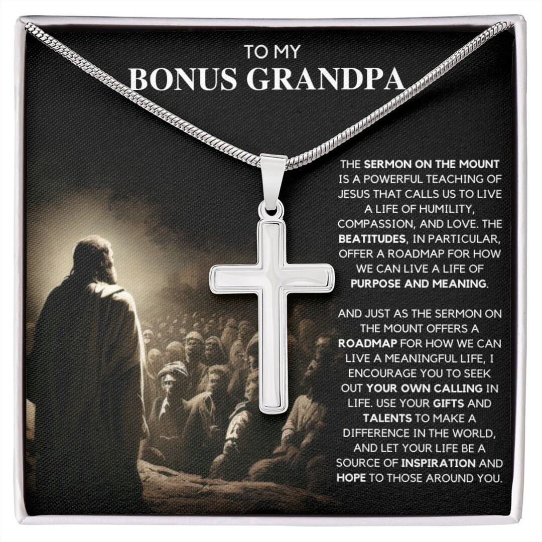 Bonus Grandpa Gift: Jesus Sermon on Mount Christian Cross Necklace Step ...