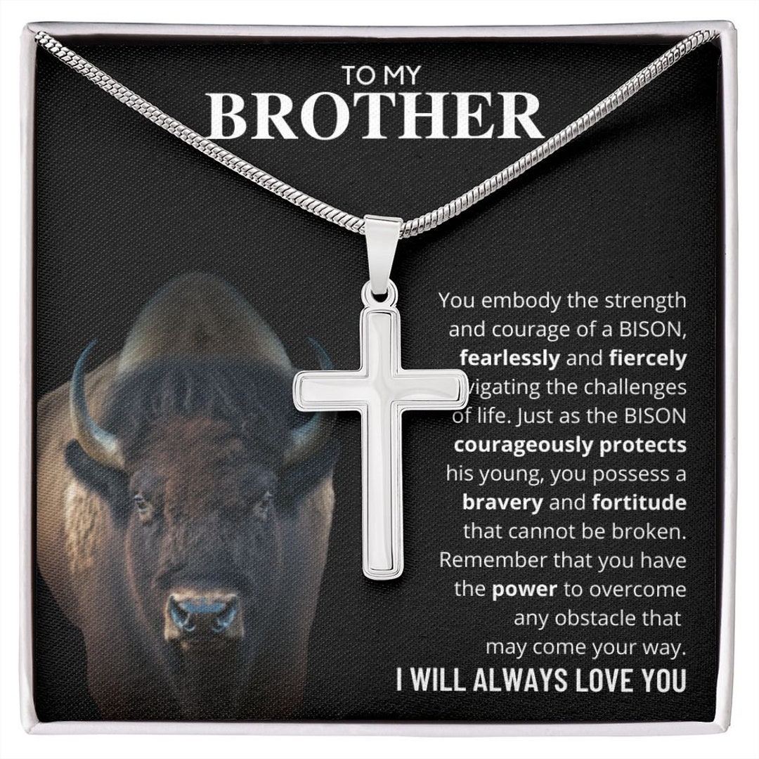 Brother Gift: Bison Christian Cross Necklace With Message Card for ...