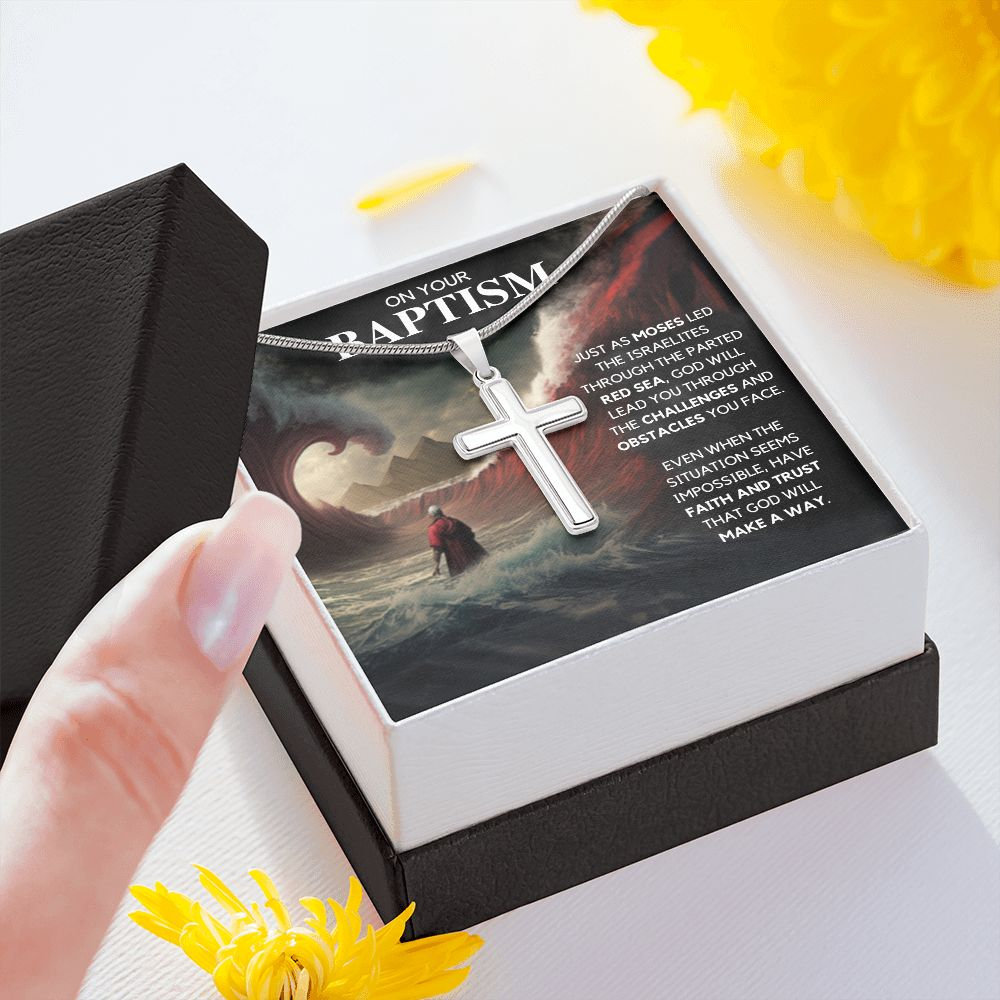 Baptism Gift Moses Parting Red Sea Design Christian Cross Necklace for ...