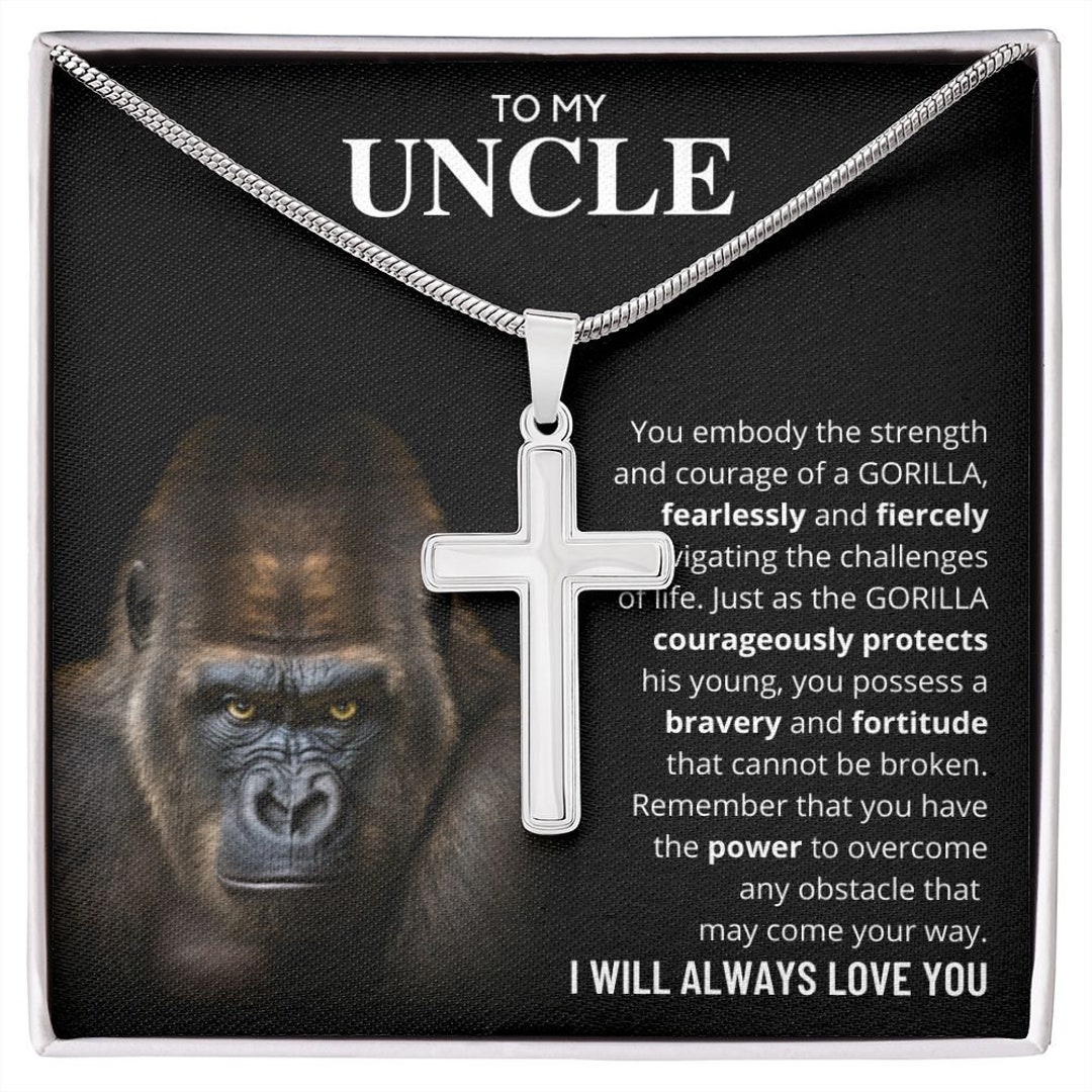 Gorilla Uncle Gift: Christian Cross Necklace and Message Card for ...
