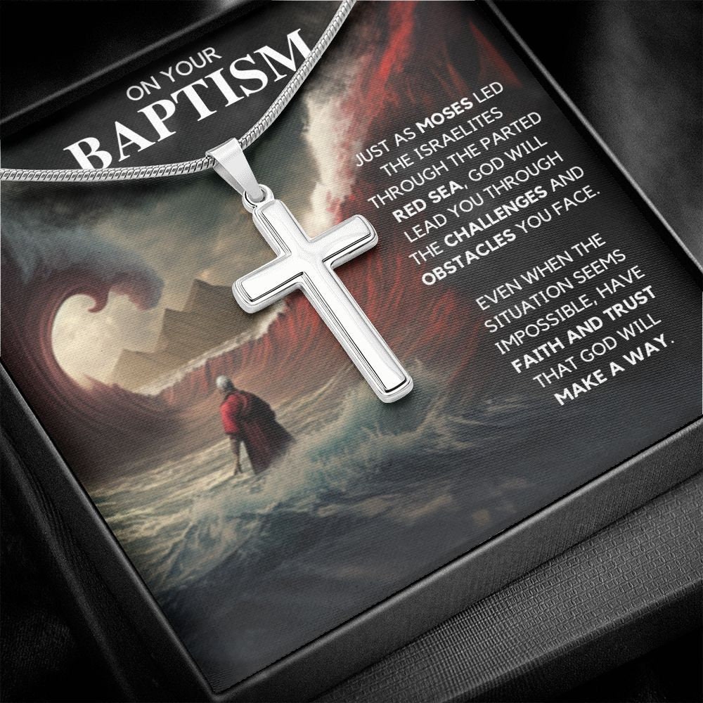 Baptism Gift Moses Parting Red Sea Design Christian Cross Necklace for ...