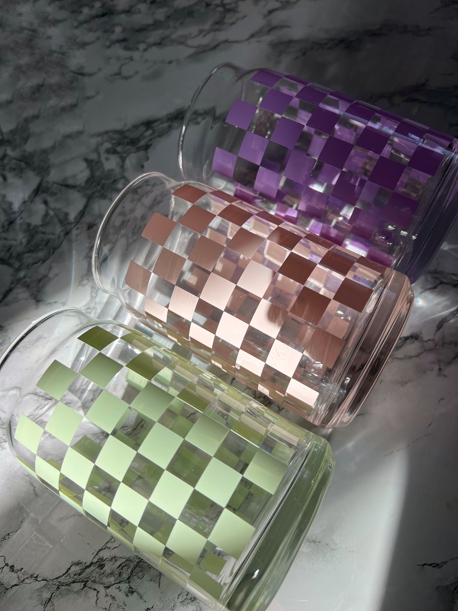 Checkered Glass Can Glass Can Cup Checkered Design - Etsy