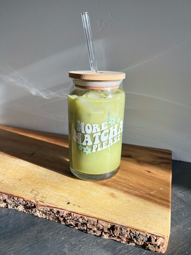 Matcha Please Glass Can Glass Coffee Cup Matcha Cold Cup - Etsy