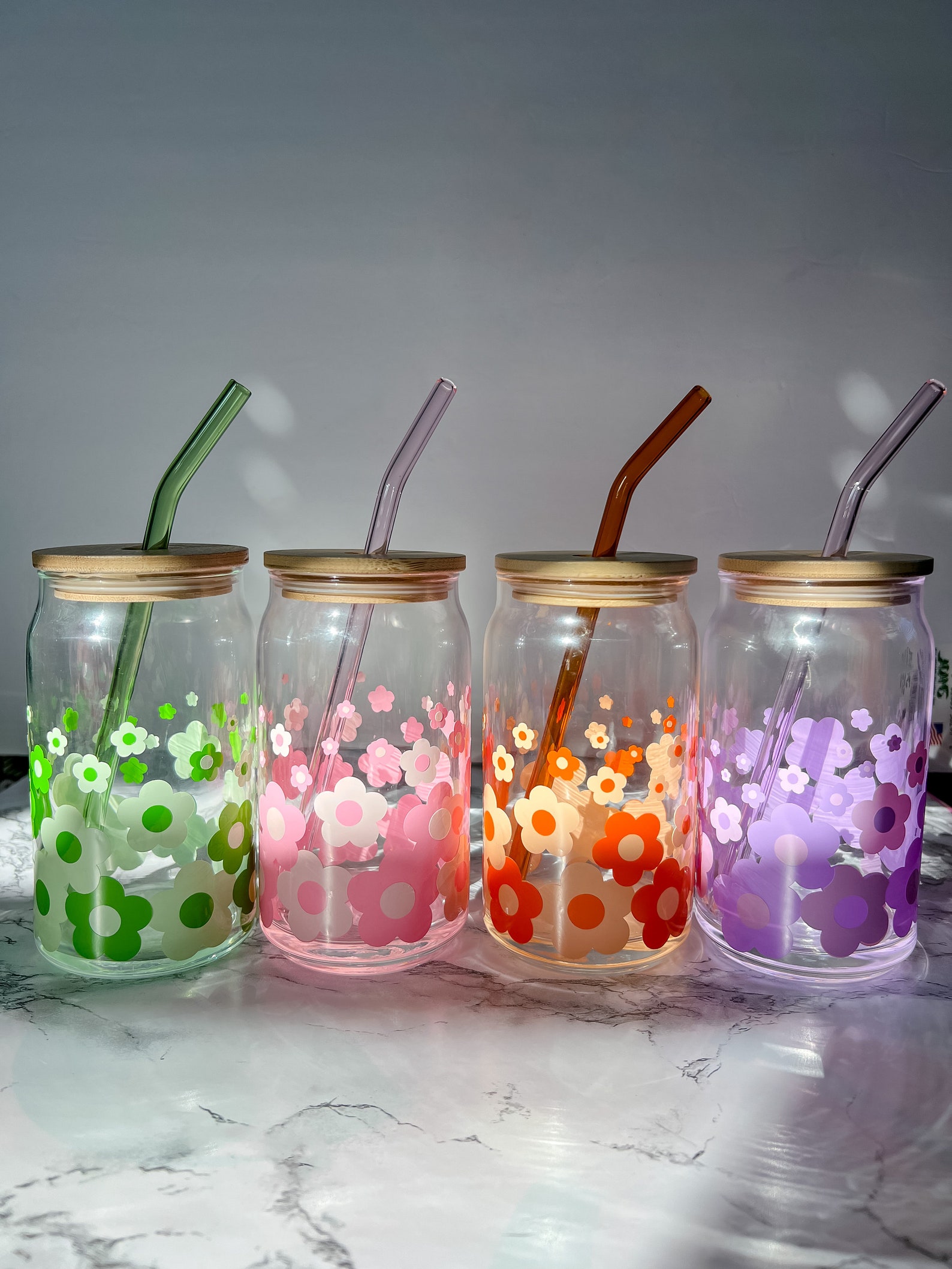 Flower Glass Cup | Flower Glass Can | Glass Can Cup | Glass Beer Can ...