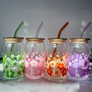 Flower Glass Cup | Flower Glass Can | Glass Can Cup | Glass Beer Can ...