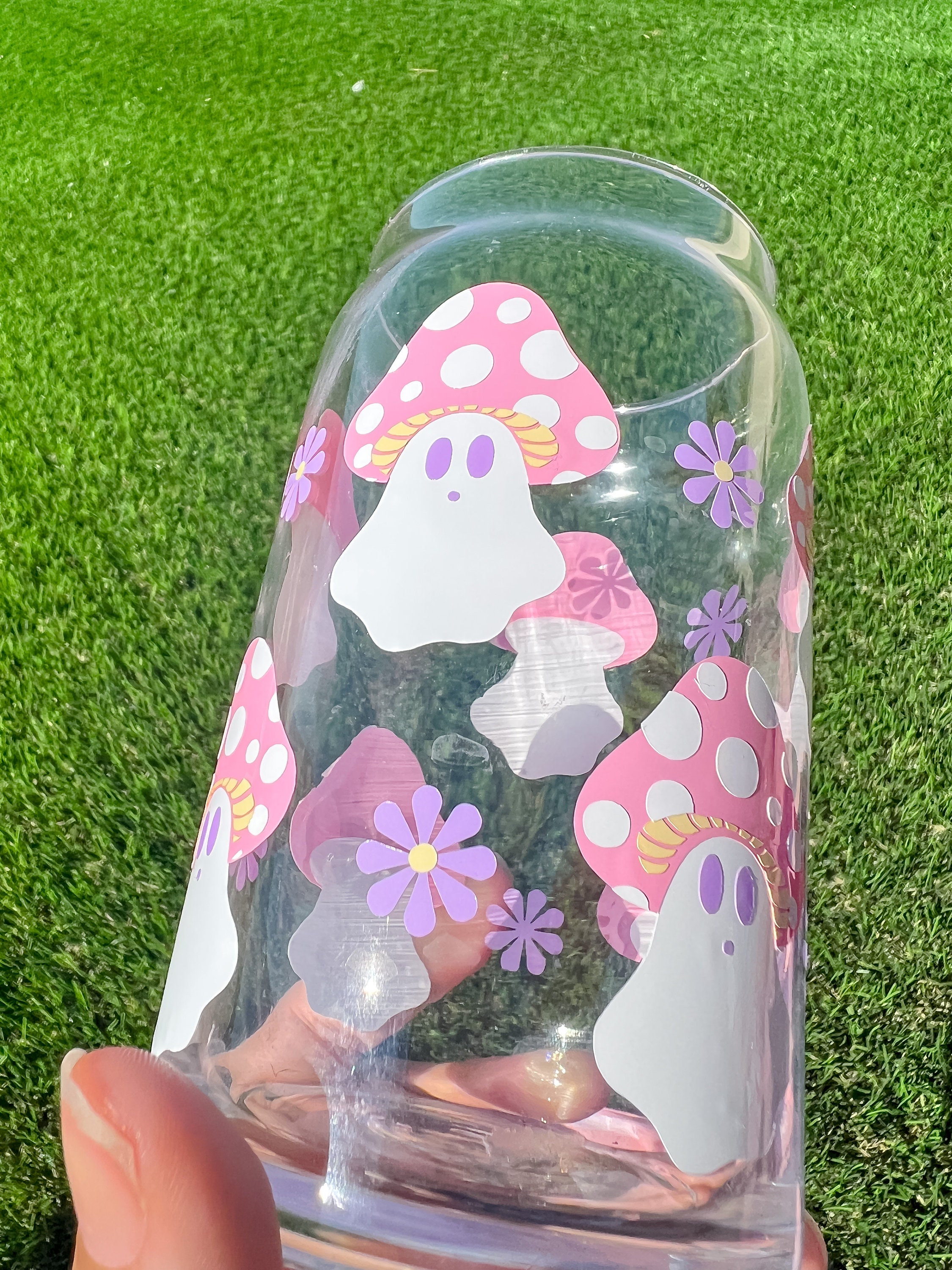 Hauntingly Adorable: Pink Mushroom Ghost Glass Cup or Orange Mushroom ...