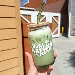 Matcha Please Glass Can | Glass Coffee Cup | Matcha Cold Cup | Minimalist Design | Aesthetic ...