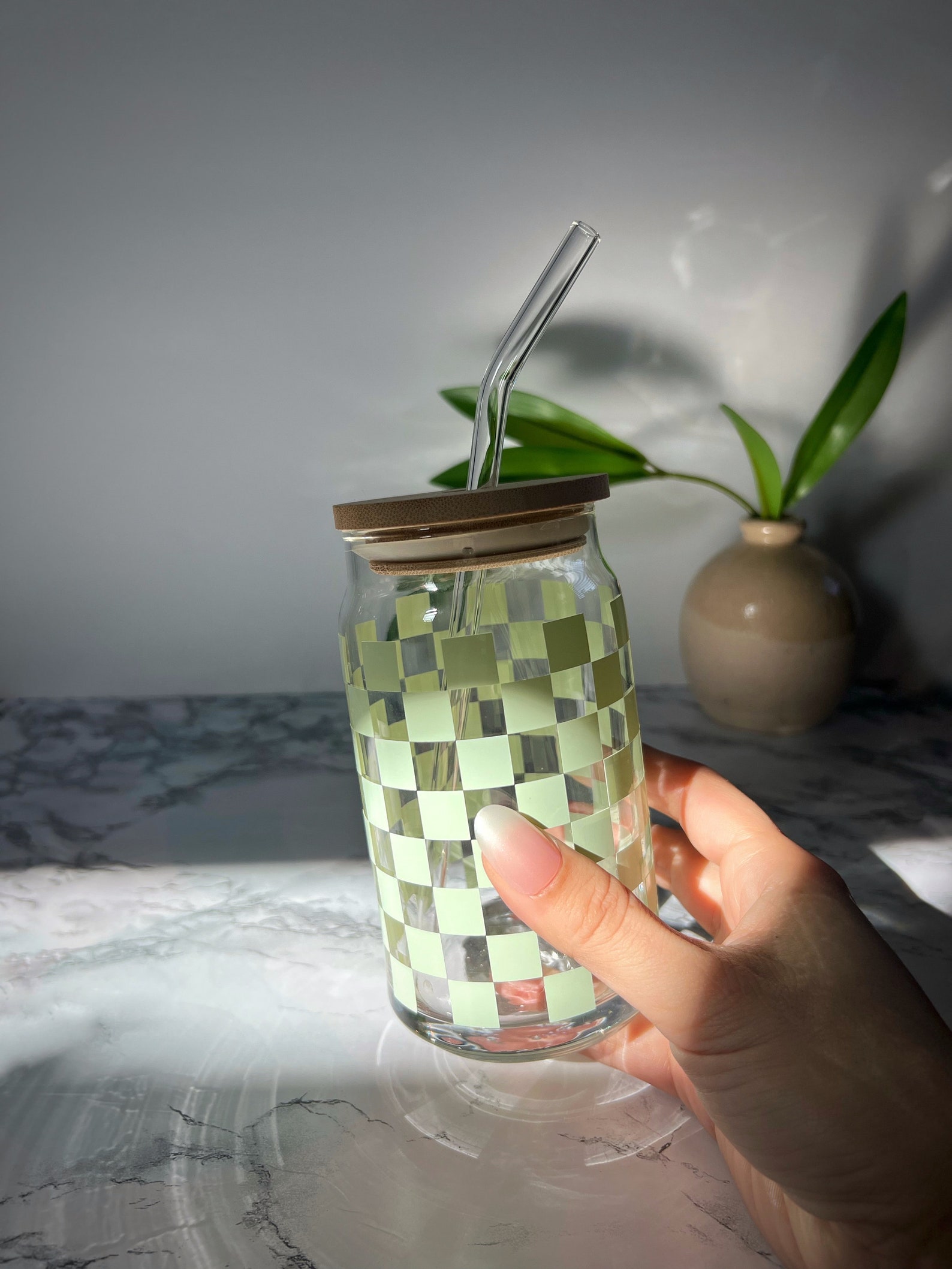 Checkered Glass Can | Glass Can Cup | Checkered Design | Checkered ...