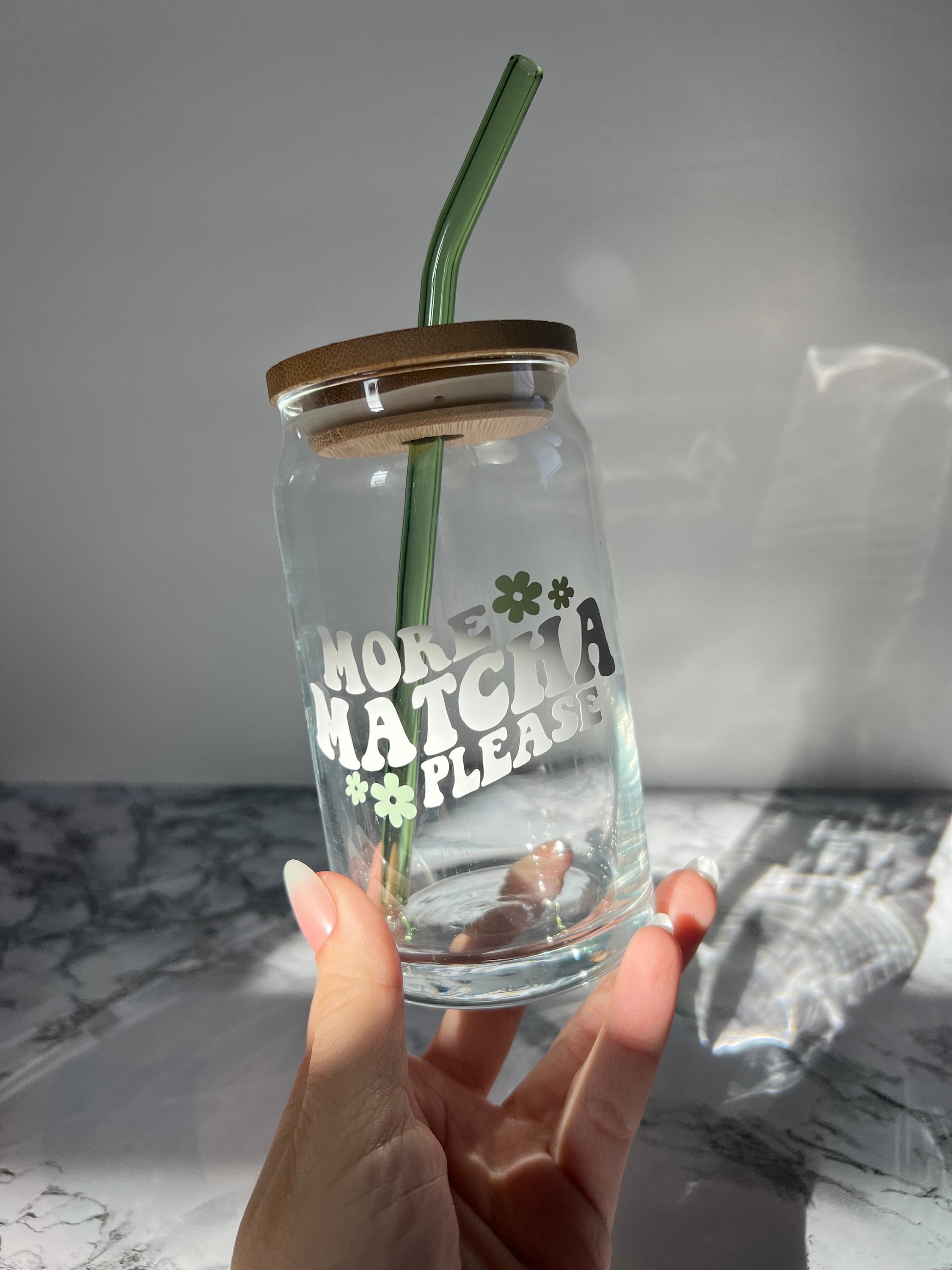 Matcha Please Glass Can Glass Coffee Cup Matcha Cold Cup - Etsy