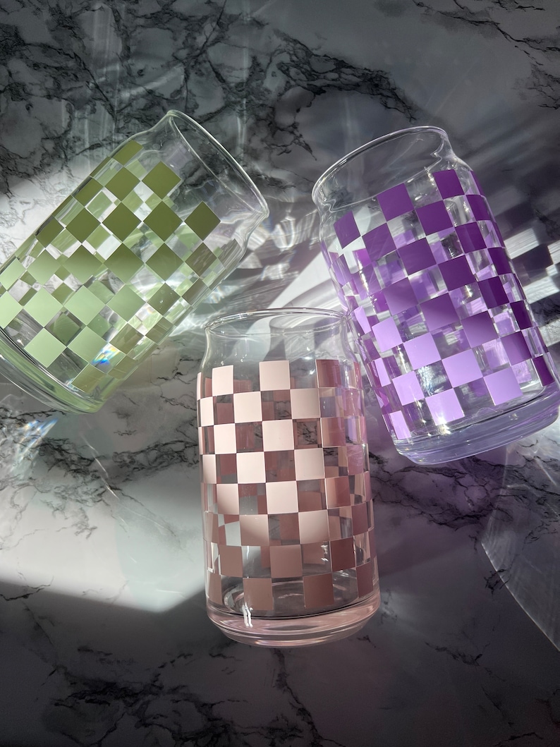 Checkered Glass Can | Glass Can Cup | Checkered Design | Checkered ...