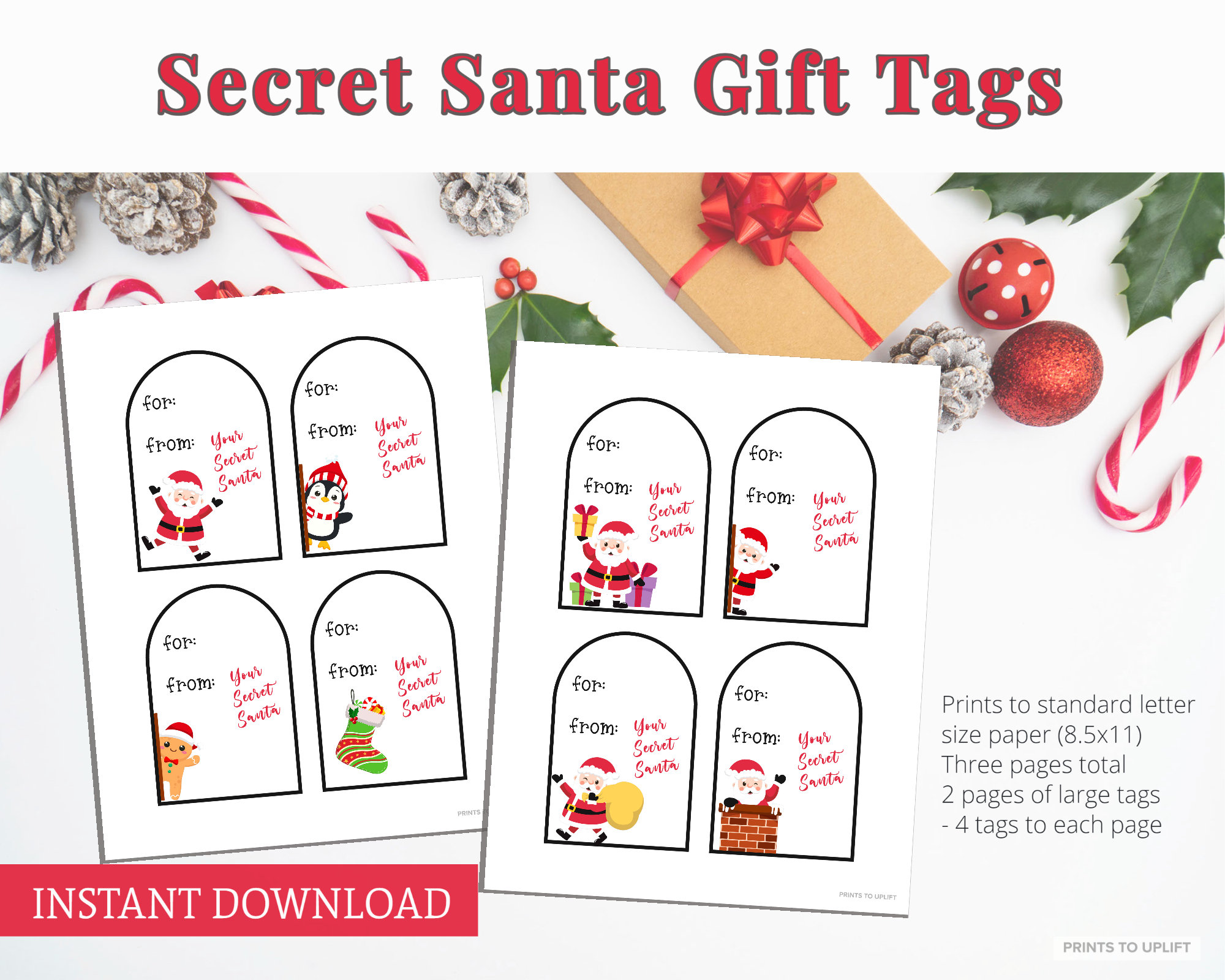 Secret Santa Christmas Gift Tags Instant Download Digital Standard ...