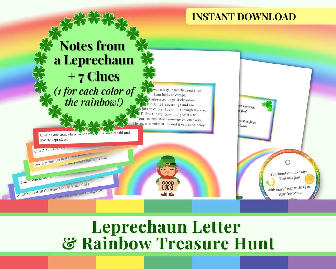 Leprechaun Treasure Hunt | Leprechaun Letter and Rainbow Scavenger Hunt ...