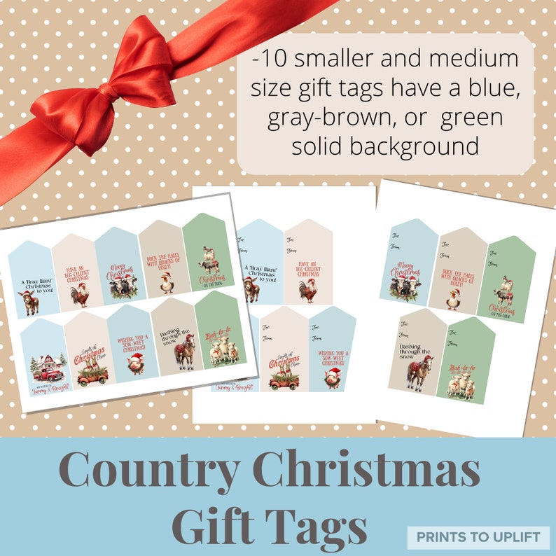 Country Christmas Gift Tags, Farm Animals, Barn, Printable, Instant ...
