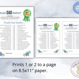 Father's Day Would Dad Rather Game | Printable PDF | This or That Game ...