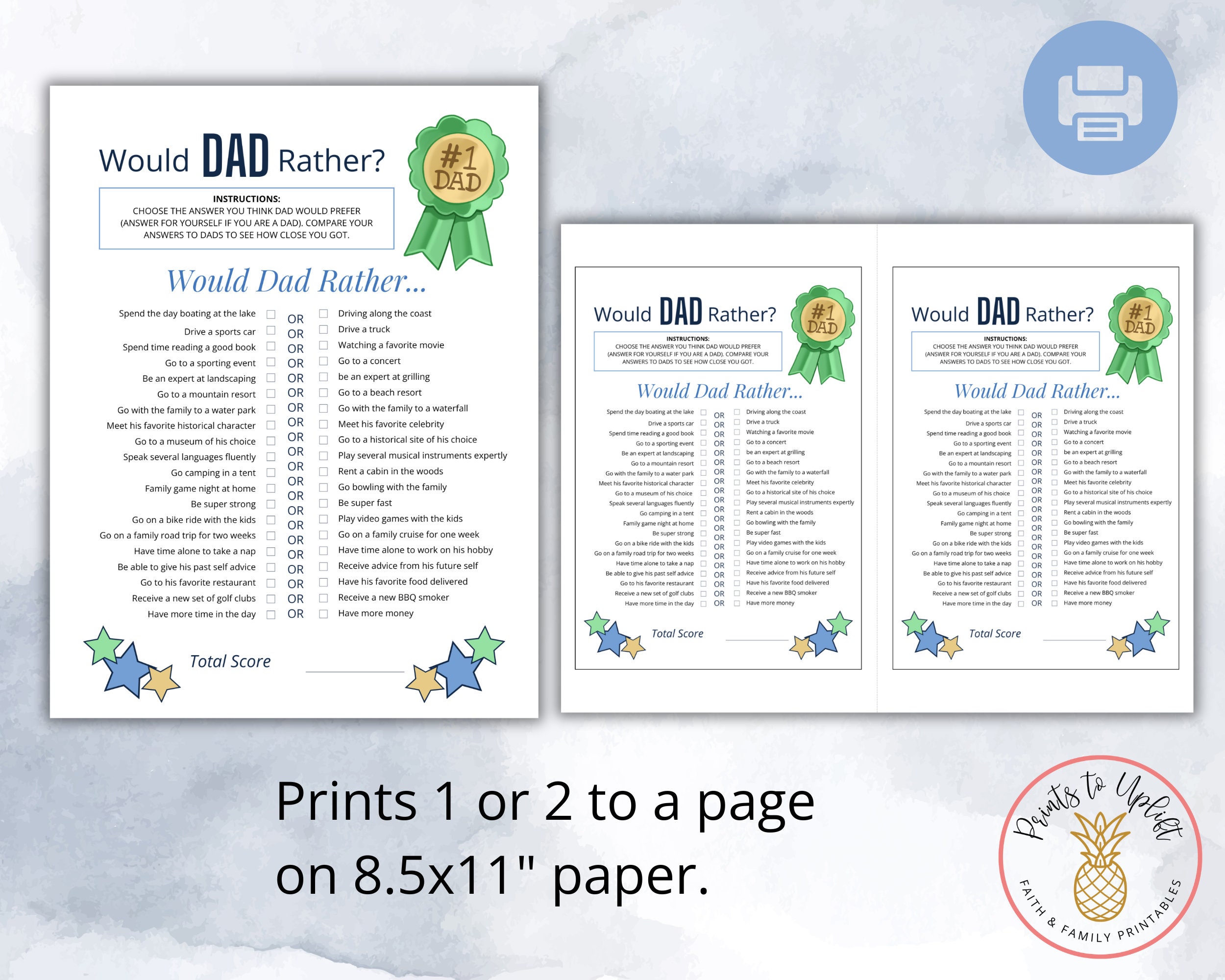 Father's Day Would Dad Rather Game | Printable PDF | This or That Game ...